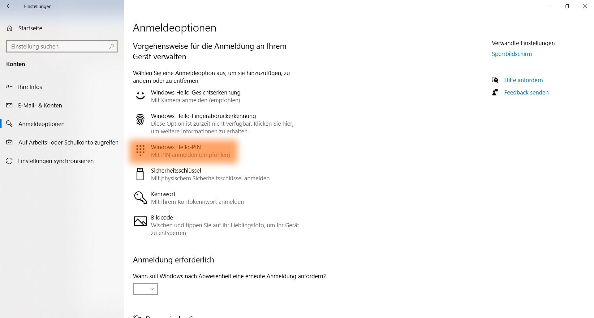 To deactivate the Windows pin, open the system settings with the key ...